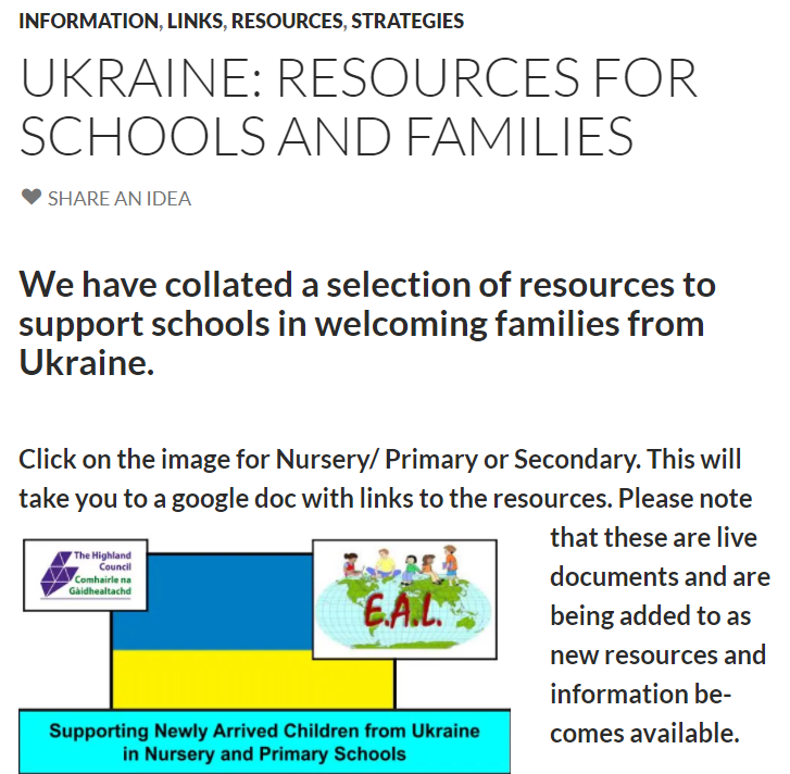 Ukraine: resources for schools, nurseries and families – Early Learning ...